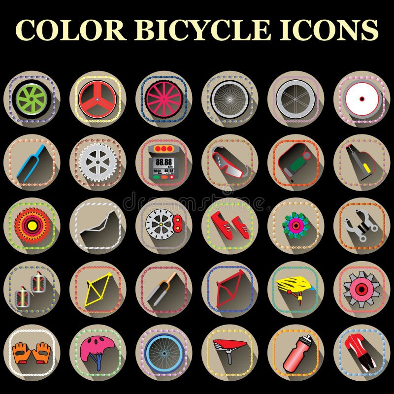 Color bicycle part icons stock vector. Illustration of pulse - 51098856