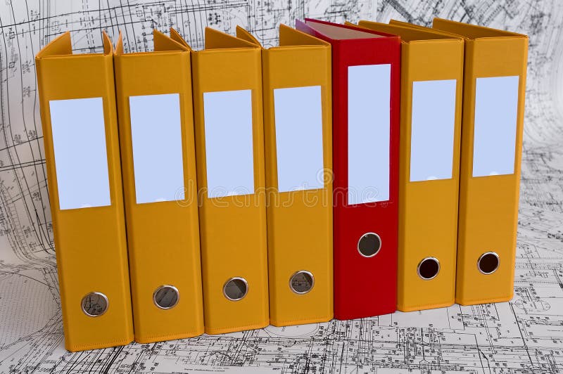 Color File Folders and Heap of Project Drawings Stock Photo - Image of ...