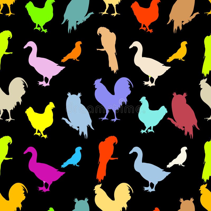 Color Birds Silhouettes Seamless Pattern Stock Illustration ...