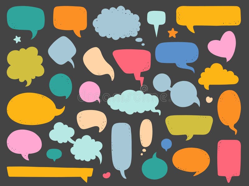 Color Blank Speech Bubbles. Empty Comics Talk, Dialogue Clouds, Doodle ...