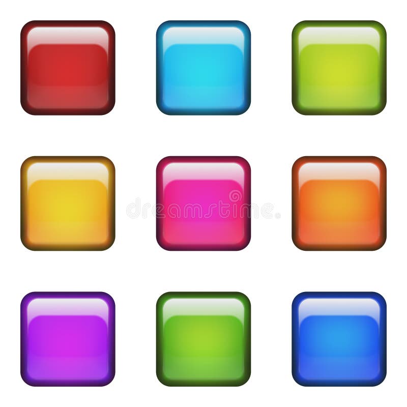 Color Blank Square Glossy Buttons. Stock Illustration - Illustration of ...