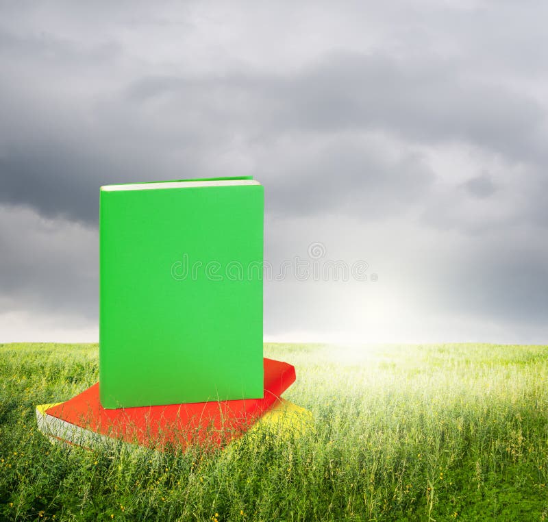 Color Books in Grass Fields and Rainclouds Stock Image - Image of ...