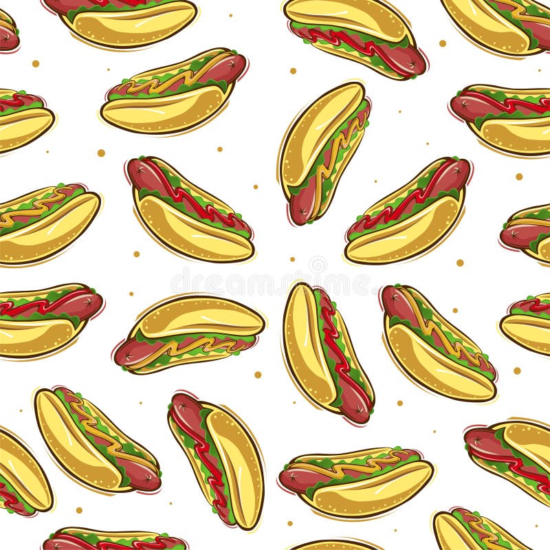 Color and Bright Seamless Pattern with Hot Dogs Stock Vector ...