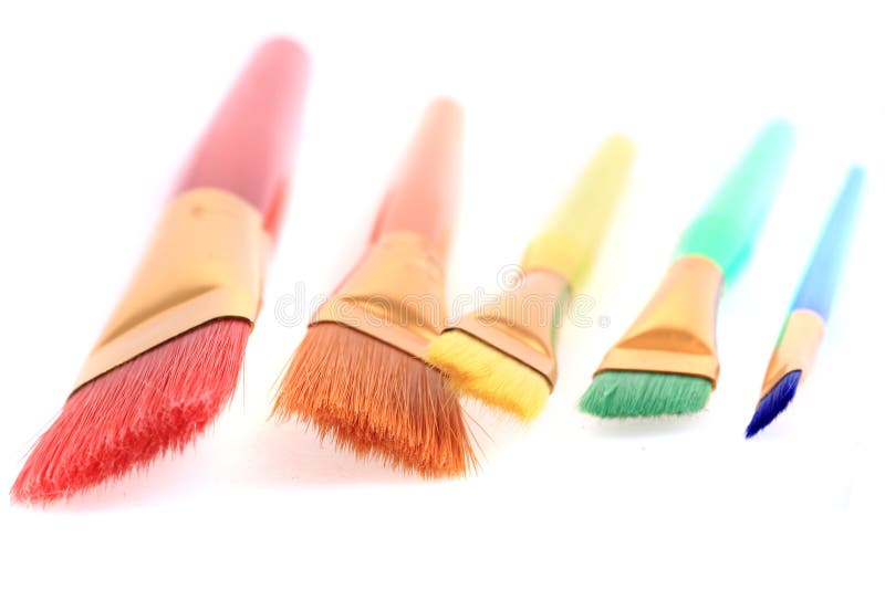 Art Color Brushes On Woode Palette Isolated Stock Image - Image of ...