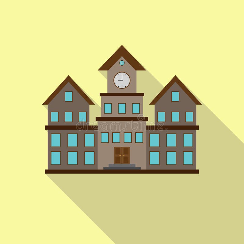Color Building Icon with Tower and Clock, Long Shadow Stock ...