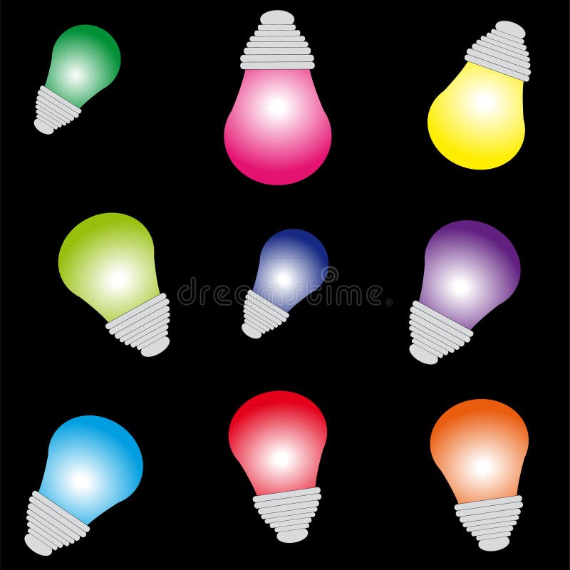 Color Bulbs on Black Background. Stock Vector - Illustration of ...
