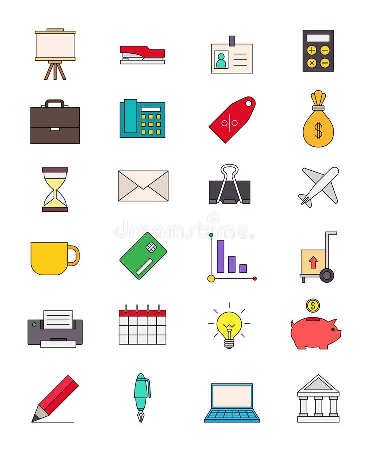 Color business icons set stock vector. Illustration of building - 68795827