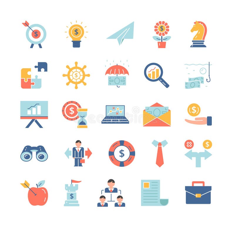 Color Business Strategy Icons Set Stock Illustration - Illustration of ...