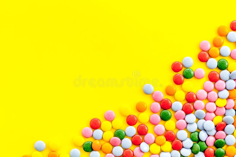 Color Candy on Yellow Tabe Top-down Frame Space for Text Stock Image ...