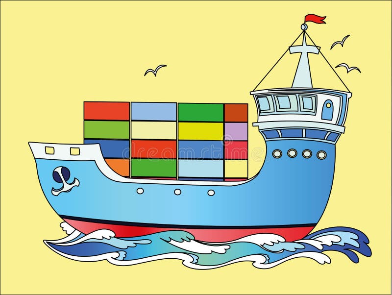 Cargo Ship with Container Cargo Floating on the Waves of the Sea Vector ...