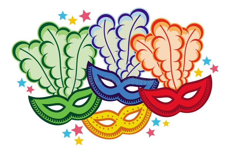 Color Carnival Masks. Raster Clip Art. Stock Illustration ...