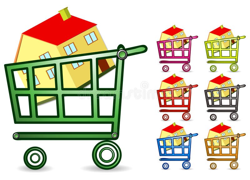 Color cart with house icon stock illustration. Illustration of outlet ...