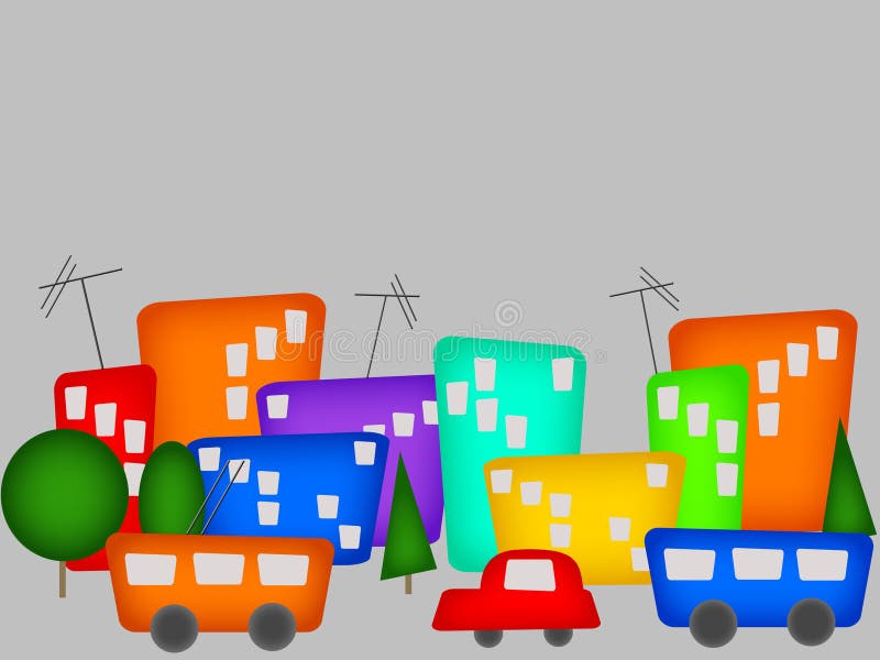 Color cartoon city stock illustration. Illustration of abstract - 17931612