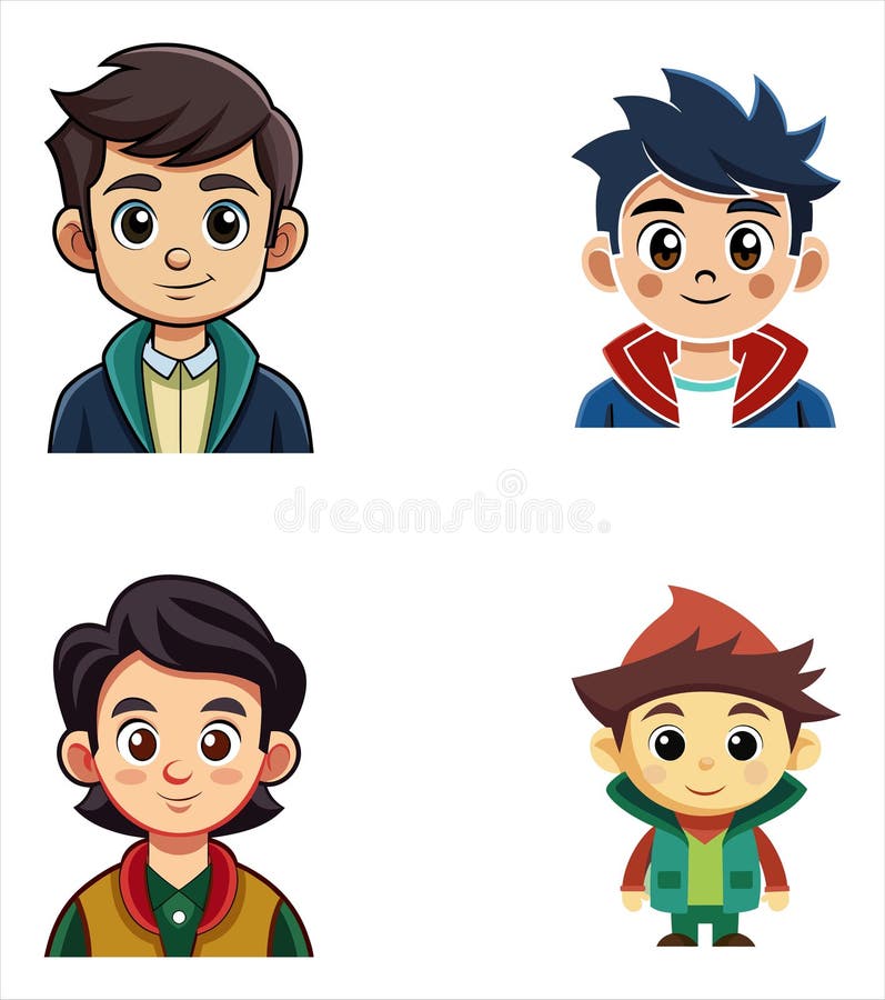 Cartoon Boys Character Set – Colorful Avatars Stock Vector ...