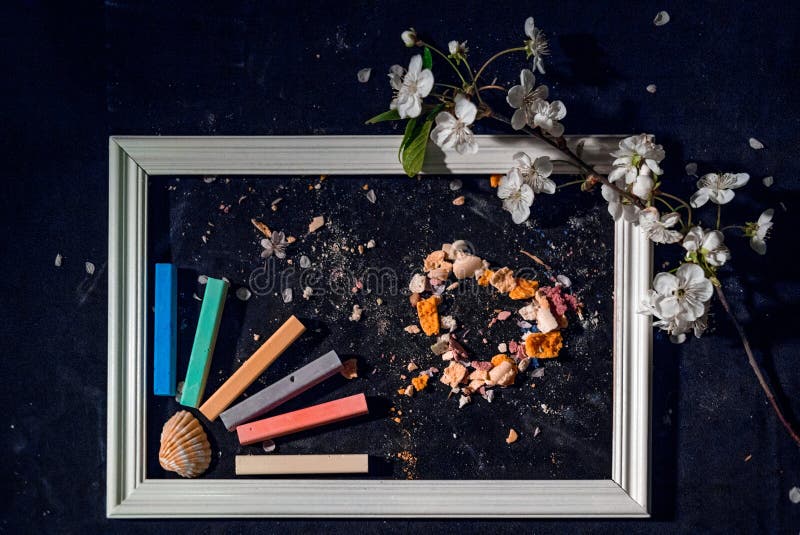 Color Chalk Pencils Art and Food. Stock Image - Image of close, drawing ...