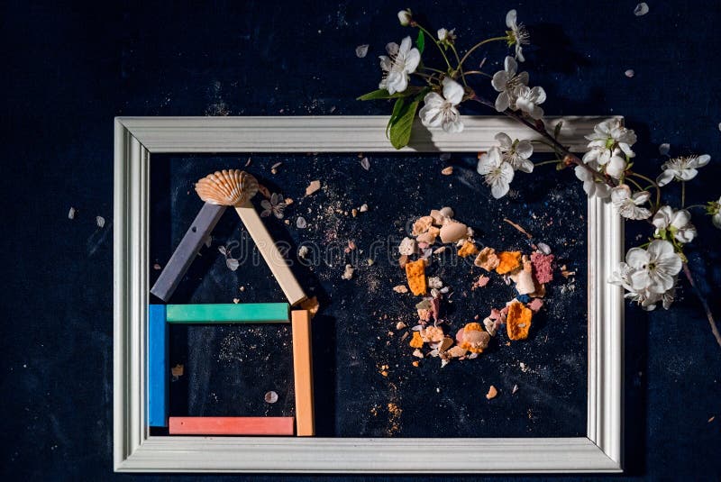 Color Chalk Pencils Art and Food. Stock Image - Image of drawing ...