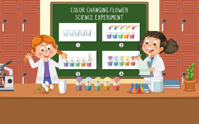Color Changing Flowers Science Experiment Stock Vector - Illustration ...