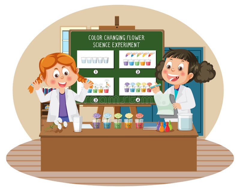 Color Changing Flowers Science Experiment Stock Vector - Illustration ...