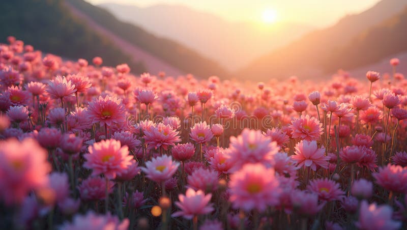 Color Changing Flowers in a Valley Reacting To Sound Waves Creating a ...