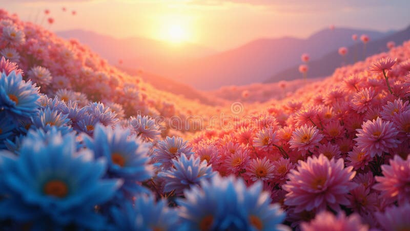 Color Changing Flowers in a Valley Reacting To Sound Waves Creating a ...
