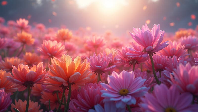 Color Changing Flowers in a Valley Reacting To Sound Waves Creating a ...