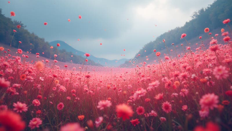 Color Changing Flowers in a Valley Reacting To Sound Waves Creating a ...