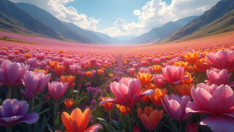 Color Changing Flowers in a Valley Reacting To Sound Waves Creating a ...