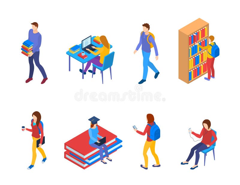 Color Characters Different College Students 3d Icons Set Isometric View ...