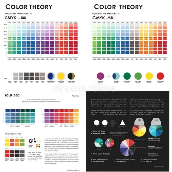 Color Chart Displaying CMYK Values and Color Theory Concepts. Features ...