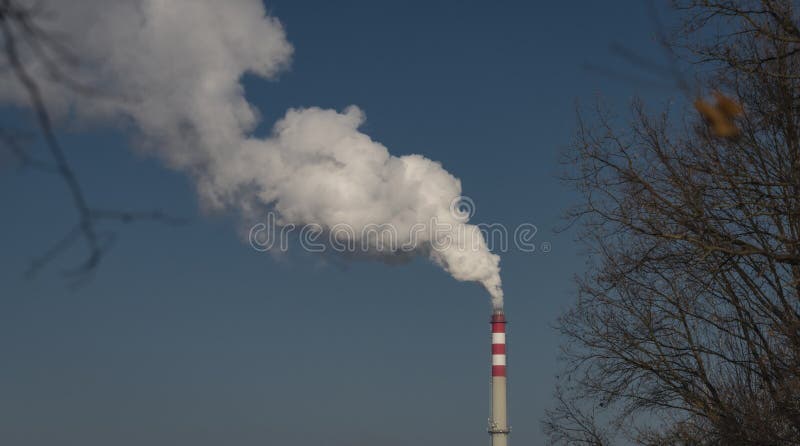 Color Chimney with White Smoke and Blue Background Stock Photo - Image ...