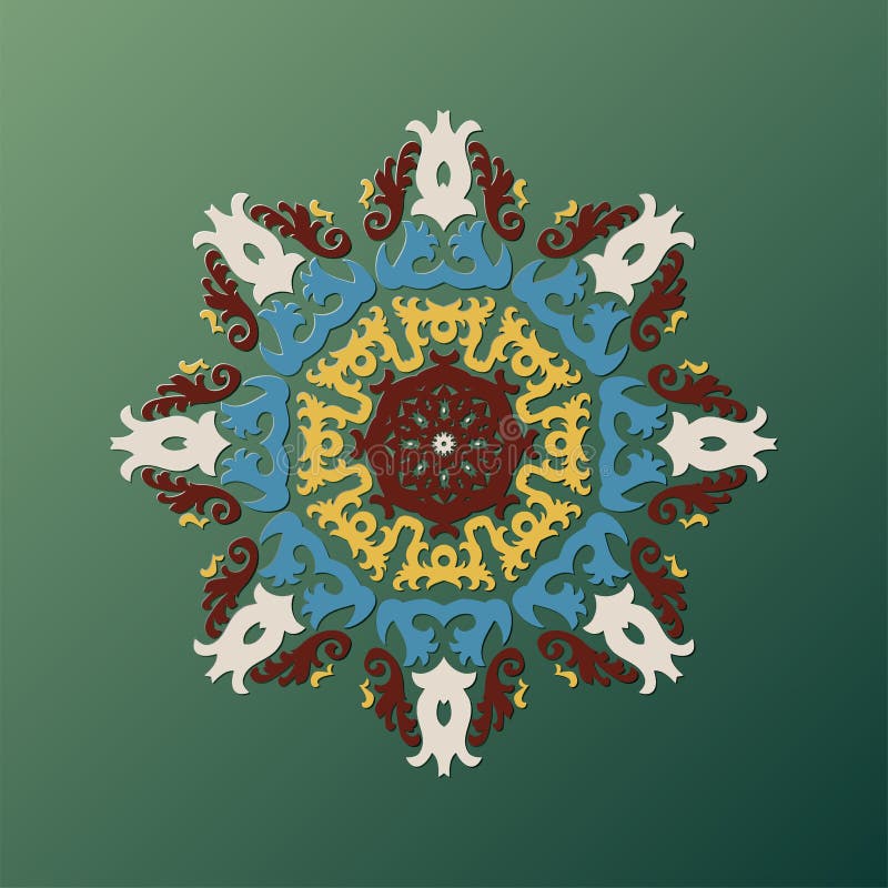 Circular Abstract Pattern Isolated on Green Background. Round Vector ...