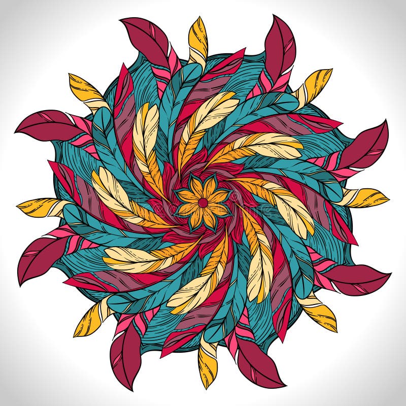 Color Circular Pattern. Round Kaleidoscope of Floral Elements Stock ...