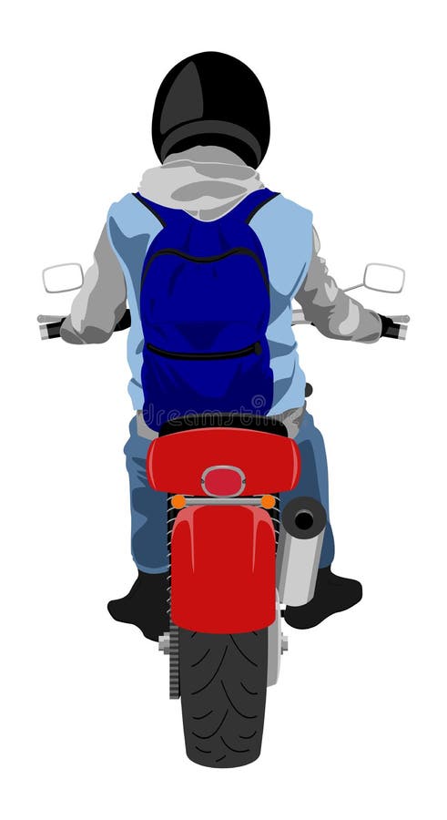 Color Classic Motorcycle with Biker Wearing Backpack Stock Illustration ...