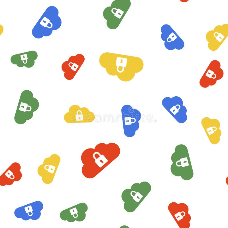 Color Cloud Computing Lock Icon Isolated Seamless Pattern on White ...