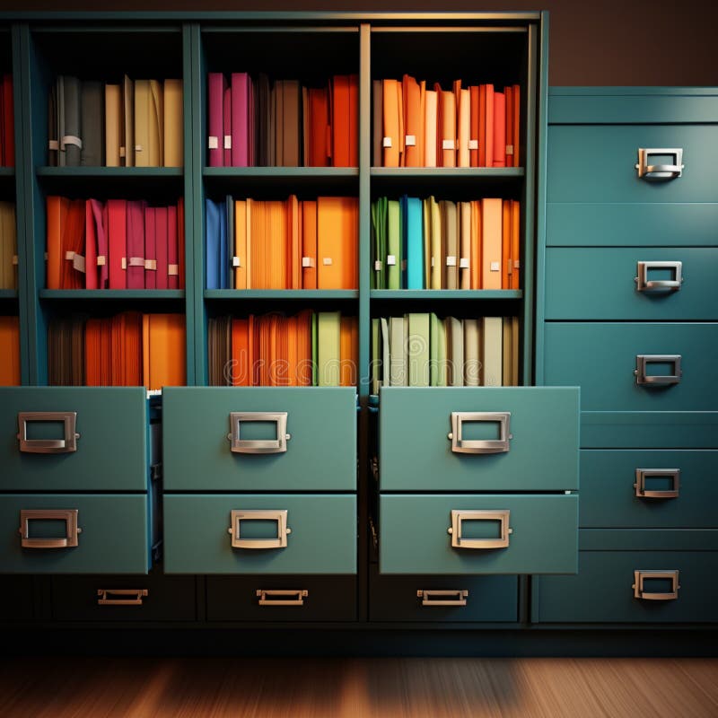 Color Coded Folders Neatly Arranged in a Practical Archive File Cabinet Stock Illustration ...