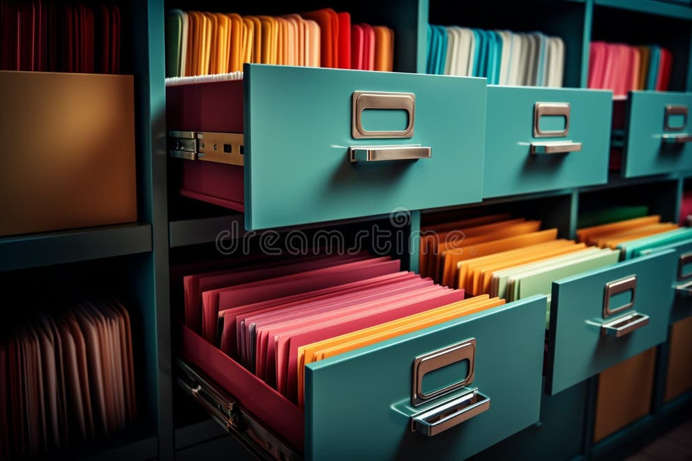 Color Coded Folders Neatly Arranged in a Practical Archive File Cabinet ...