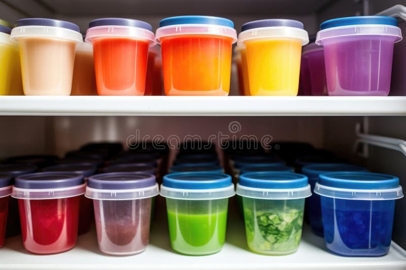 Color-coded Food Storage Containers in a Cupboard Stock Photo - Image ...