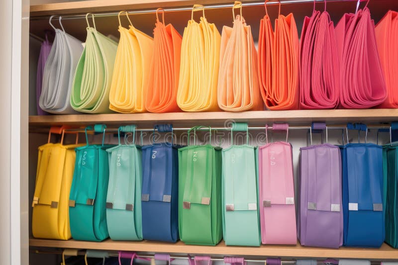 Color-coded Hanging Organizers in a Classroom Closet Stock Illustration ...