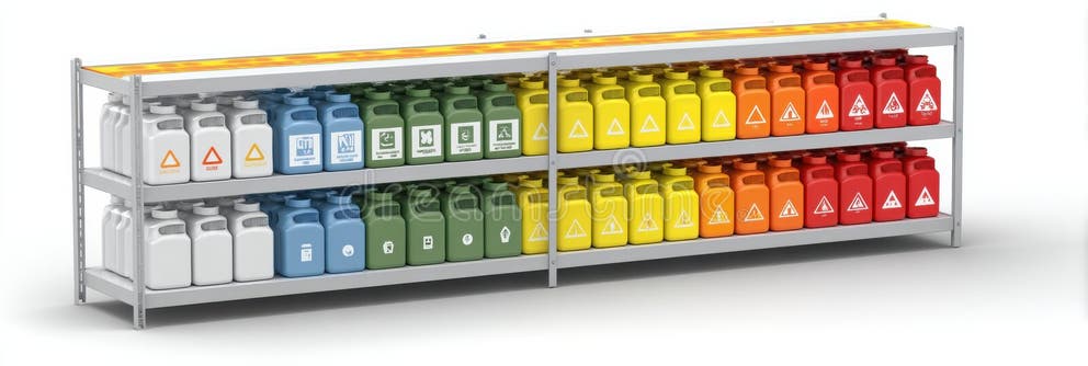 Color-coded Hazardous Materials Organized on an Isometric Shelf in a ...