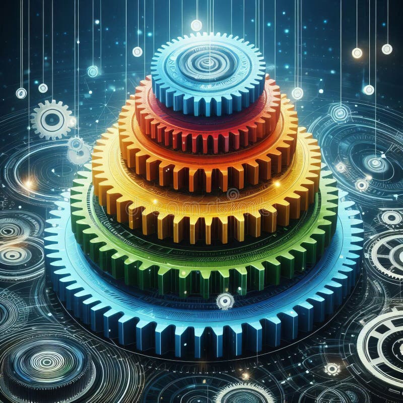 Color Coded Layers Layered Gears in Different Colors Representin Stock ...