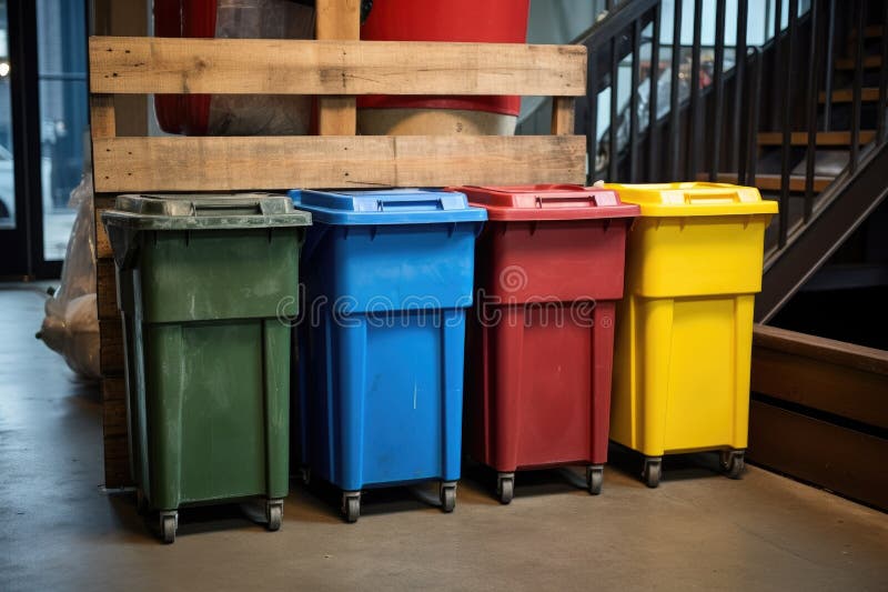Color-coded Recycling Bins in a Garage Corner Stock Illustration ...