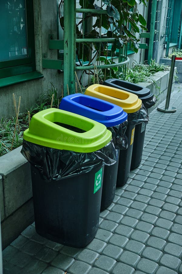 Color-coded Recycling Bins for Waste Separation in an Urban Outdoor Environment Stock Image ...