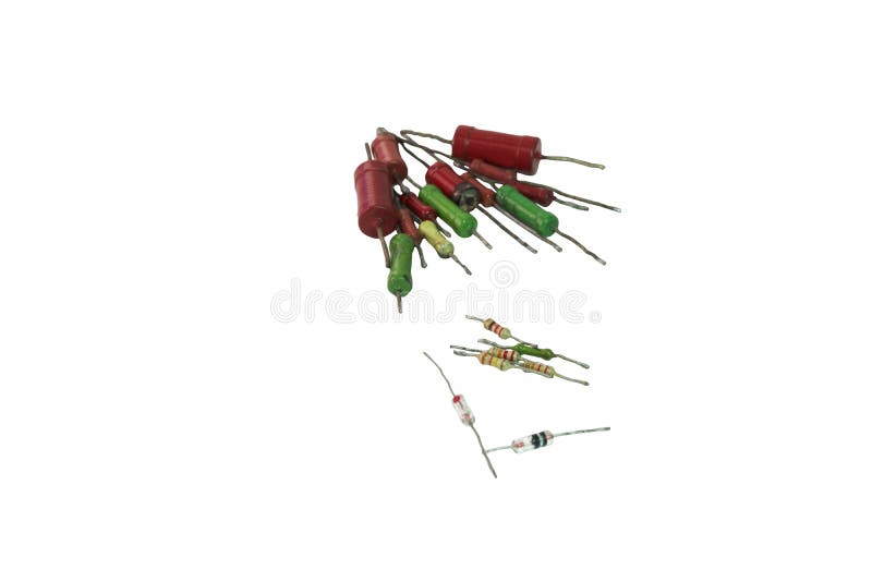 Color-coded Resistors with Multicolored Stripes and Green Resistor are ...