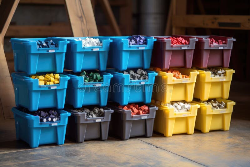 Color-coded Storage Bins with Labels for Screws Stock Illustration ...