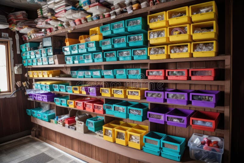 Color-coded Toolboxes on Shelves Stock Illustration - Illustration of ...