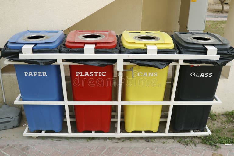 Color Coded Trash Bins for Waste Segregation Stock Photo - Image of ...