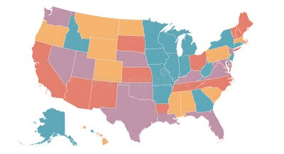 Color Coded USA Map State Divisions and Regions Stock Illustration ...