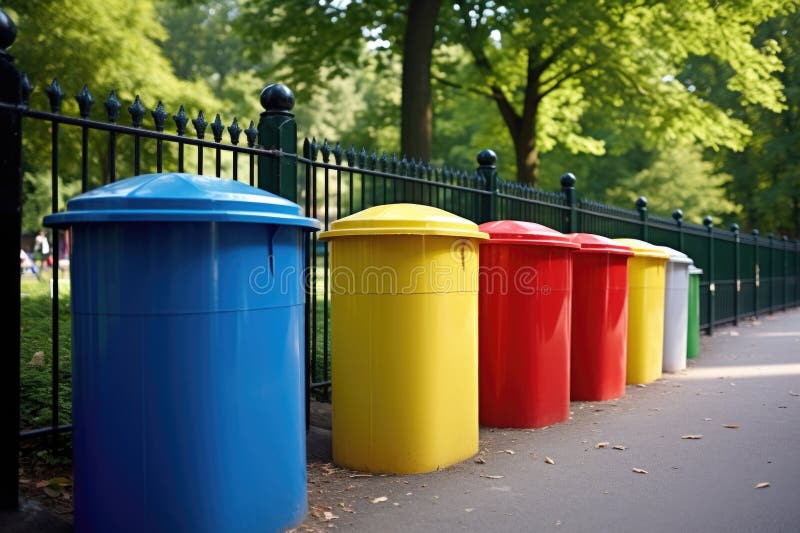 Color-coded Waste Separation Bins in a Park Stock Illustration ...