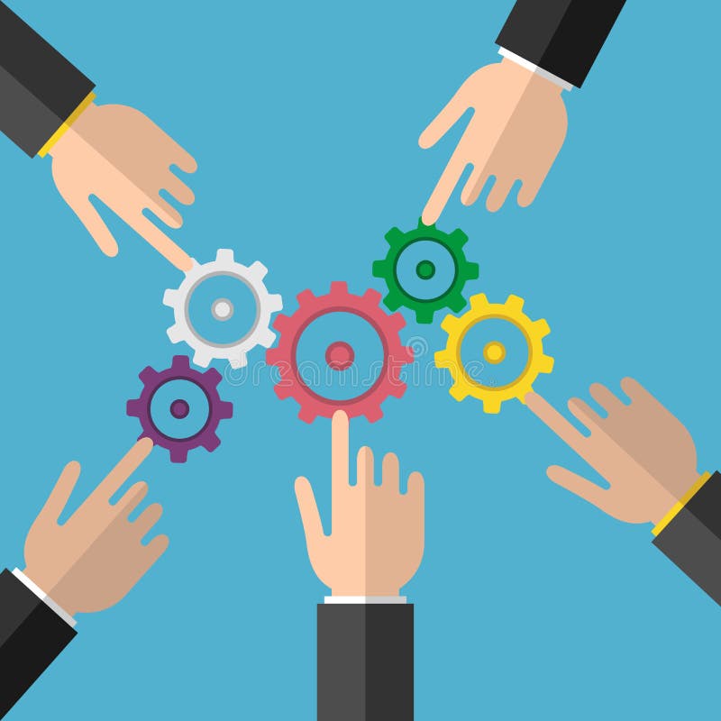 Color cogs in hands stock vector. Illustration of connect - 82586339