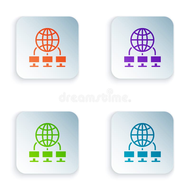 Color Computer Network Icon Isolated on White Background. Laptop ...